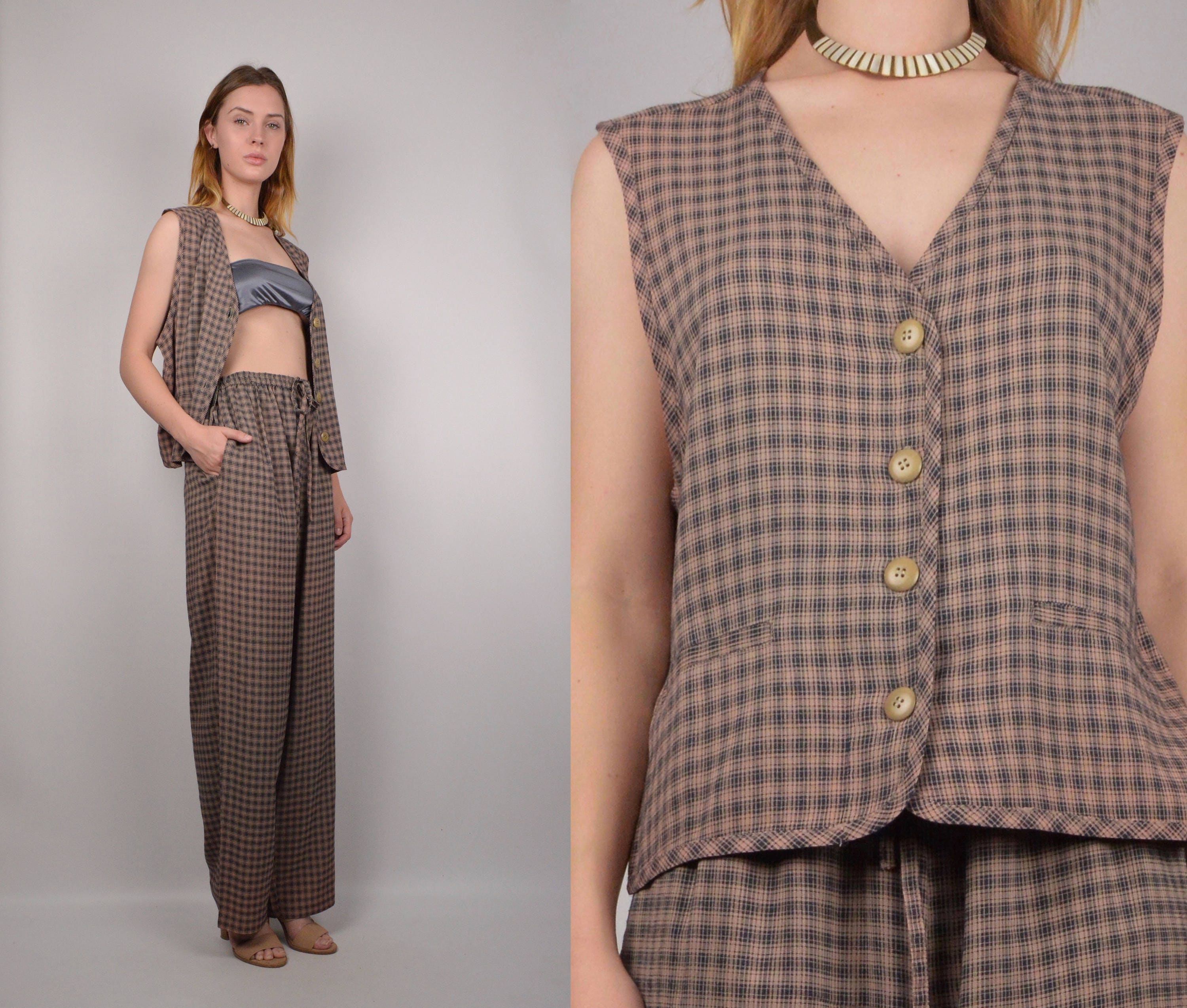 FLASH SALE Vintage Matching Plaid Top & Pants Set