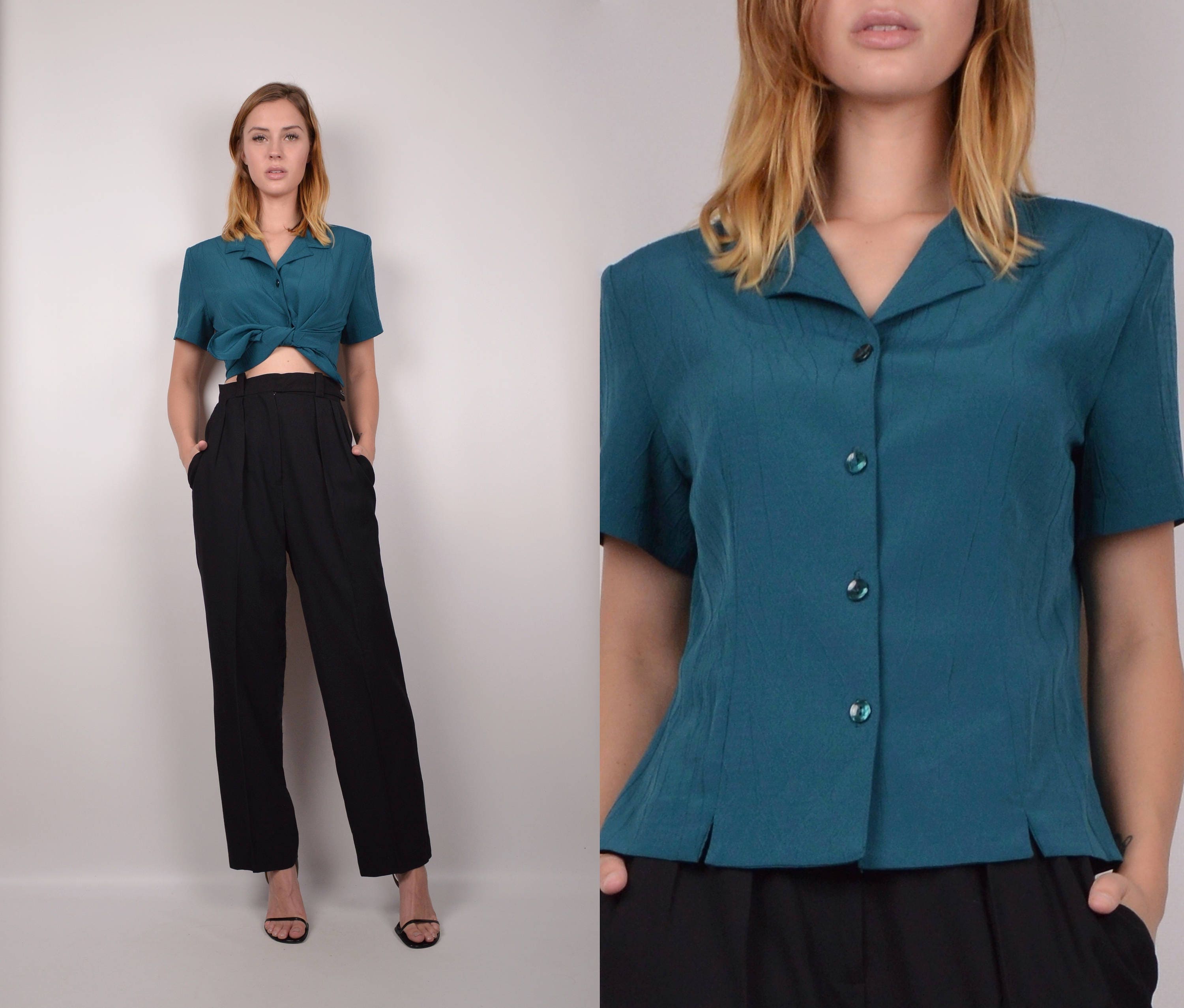 90's Teal Button Up Shirt / minimalist vintage