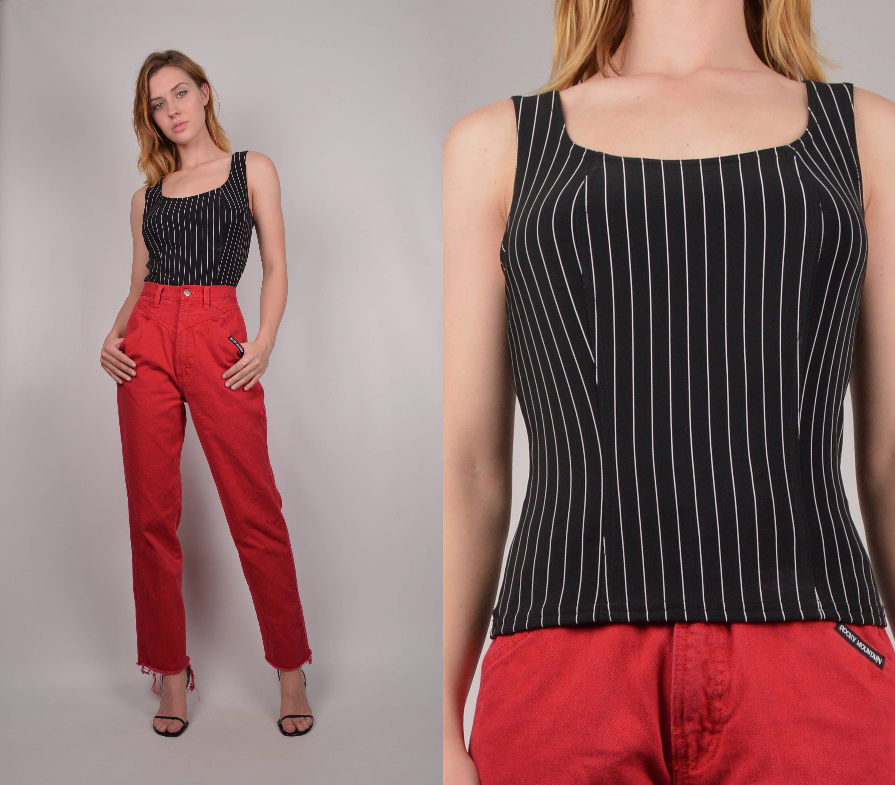 90's Black Pinstripe Tank Top