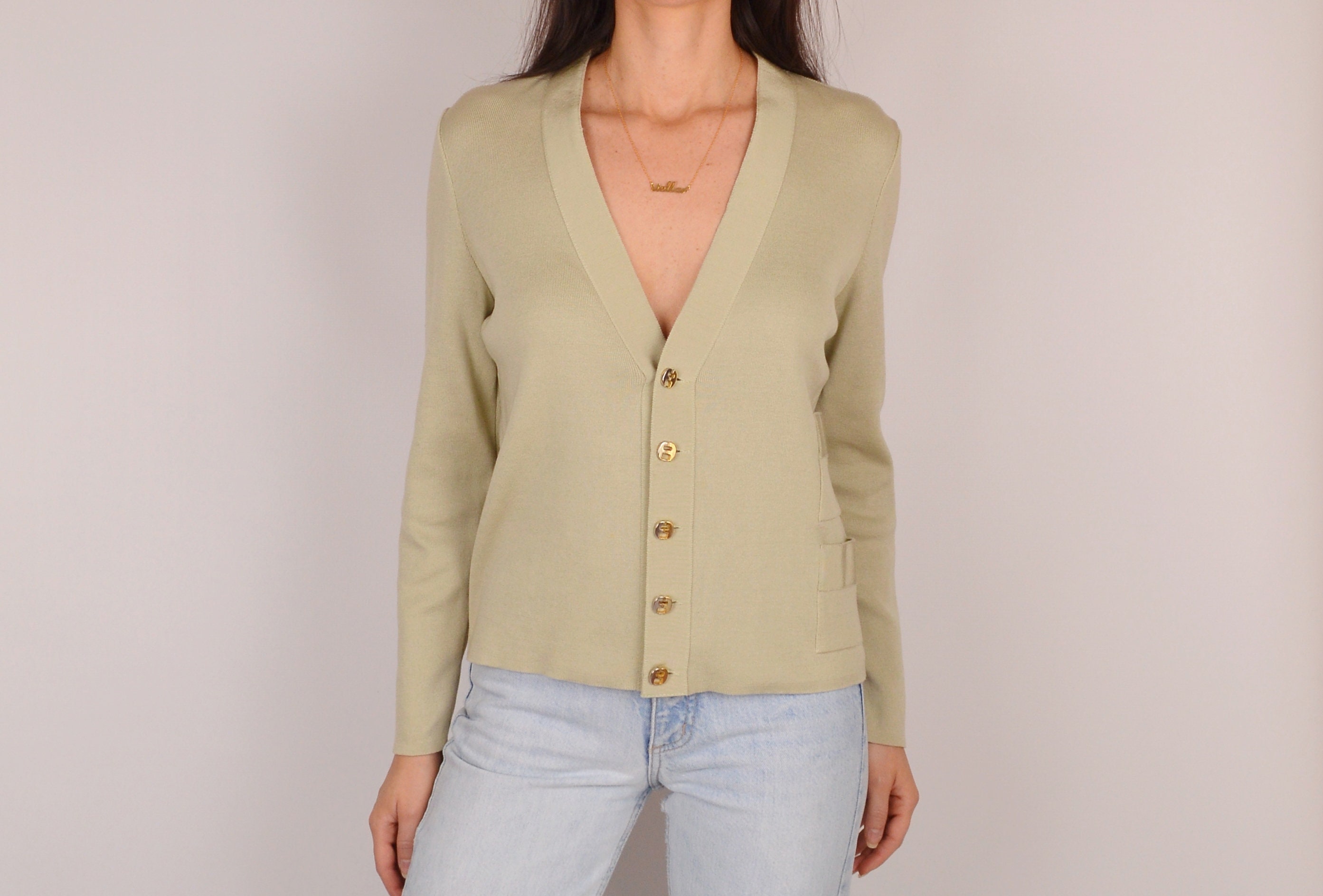 pt Vintage Ferragamo Sage Cardigan (S-M) Lightweight Sweater