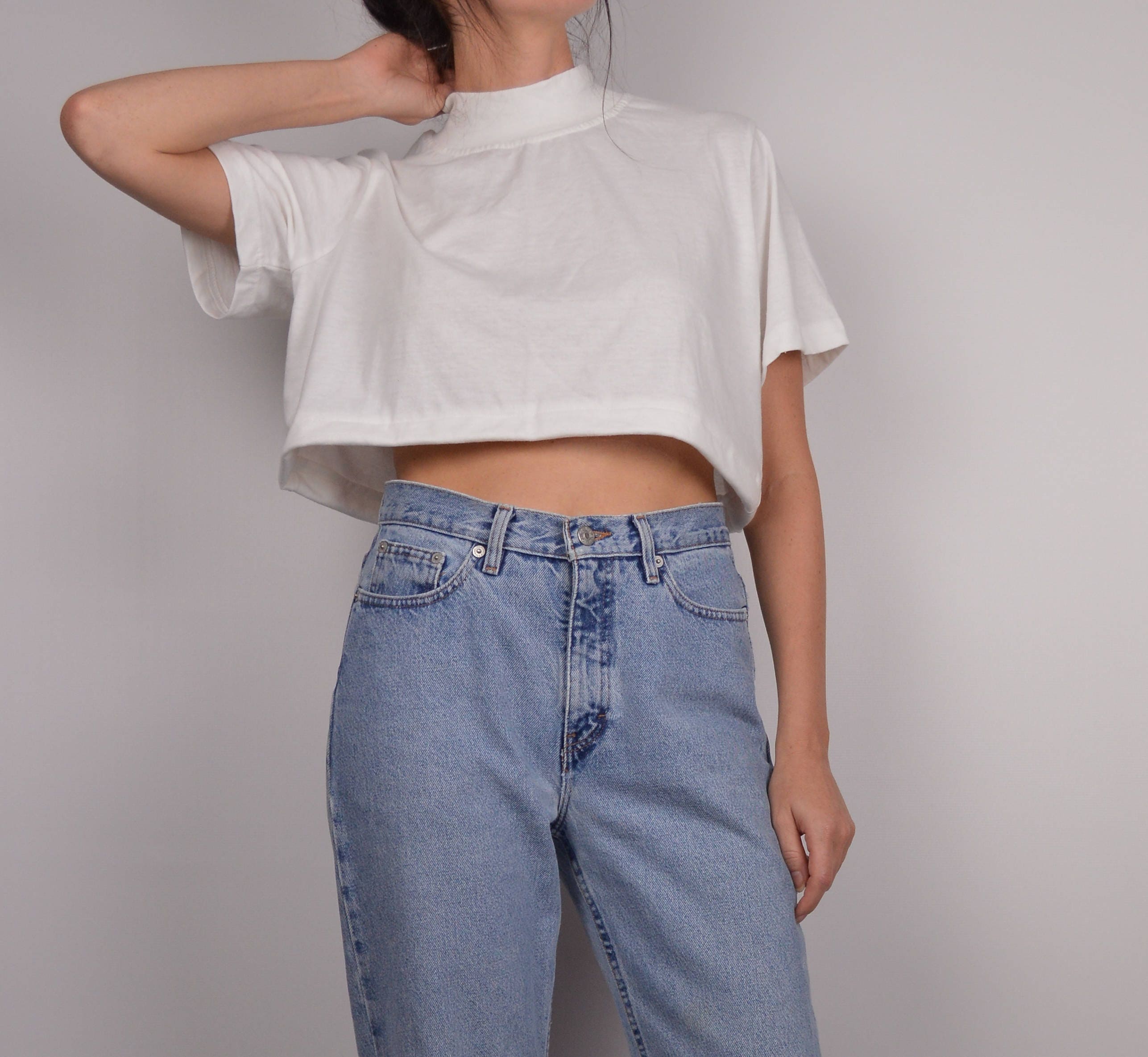 Oversized White Crop Tee w/ Mock Neck