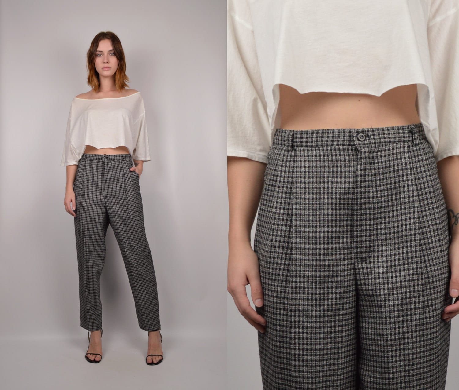 Vintage High Waist Plaid Trouser Pants
