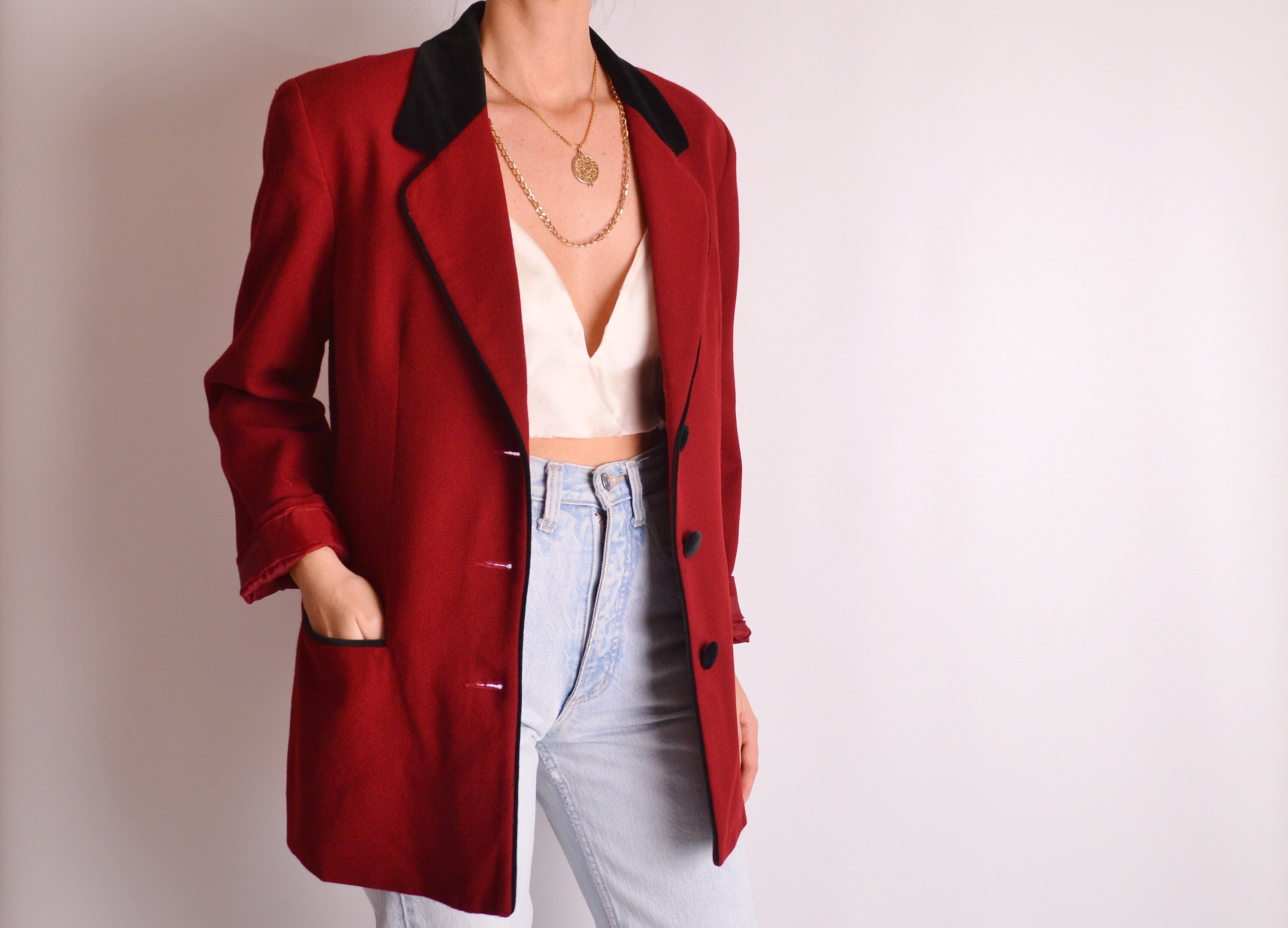 Vintage Cherry Red Wool Blazer (S-M)