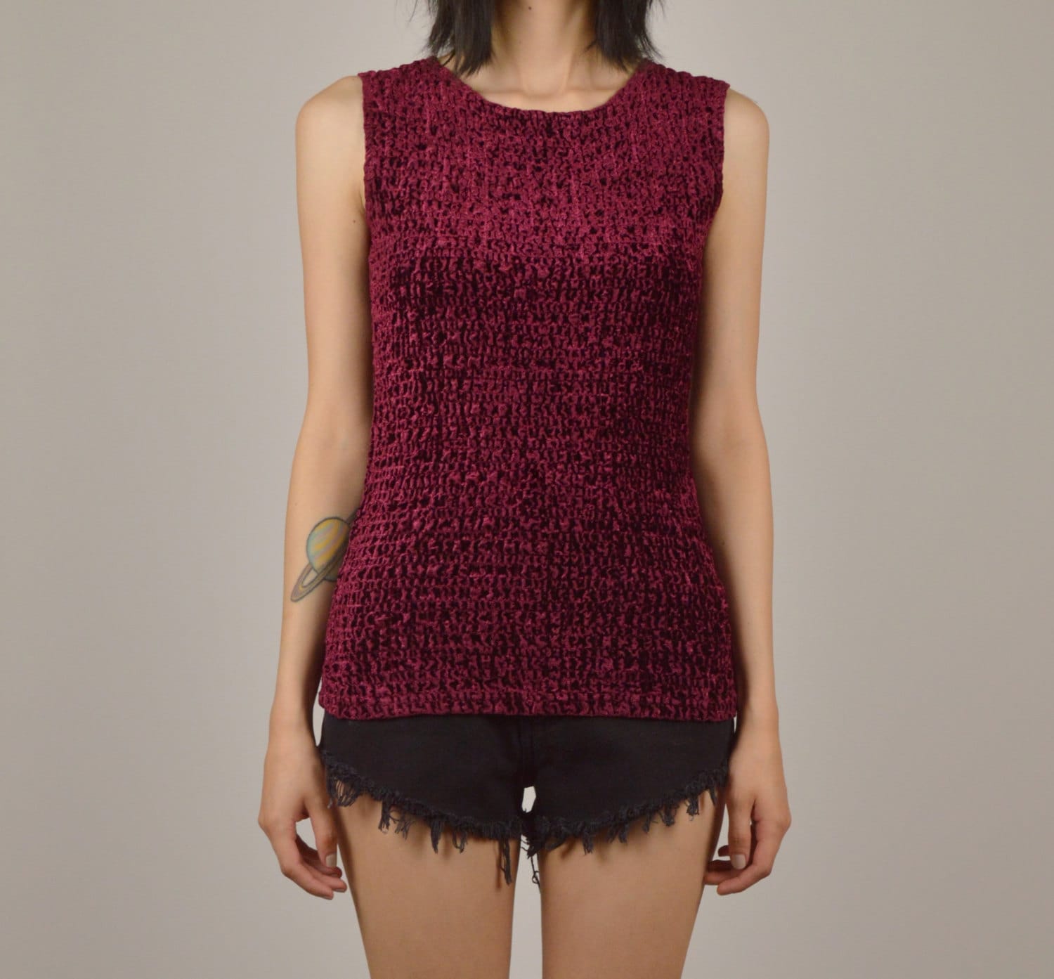 20% OFF 90's Maroon Velvet Top Soft Grunge