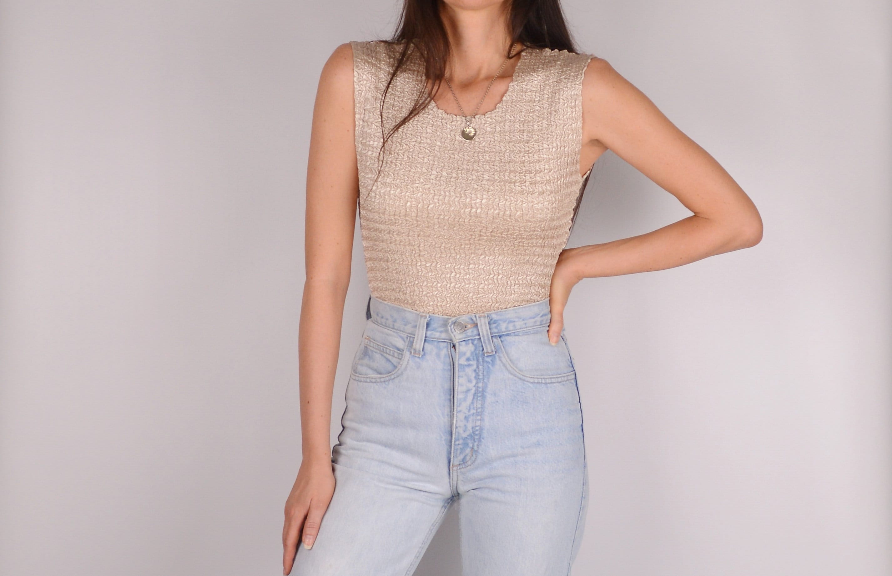 Vintage Champagne Textured Top (S-L)