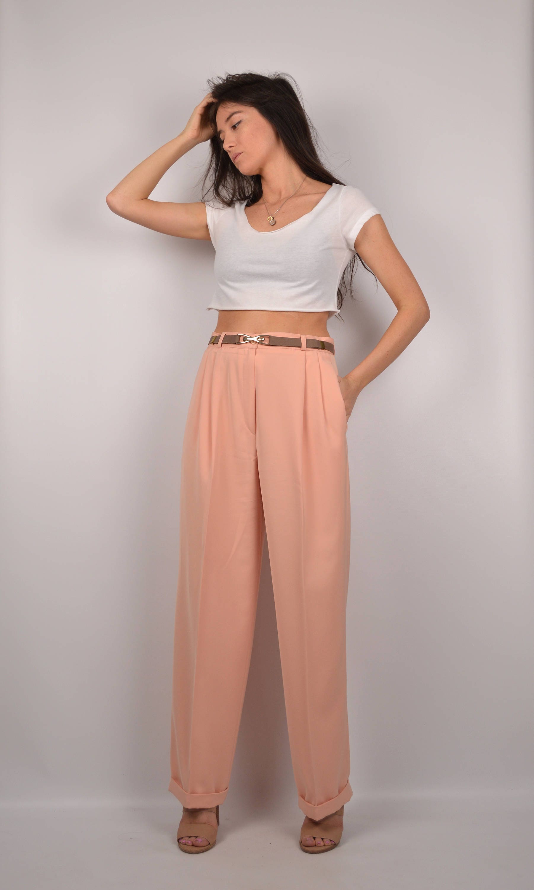Vintage Peach Trousers / high waist 29W