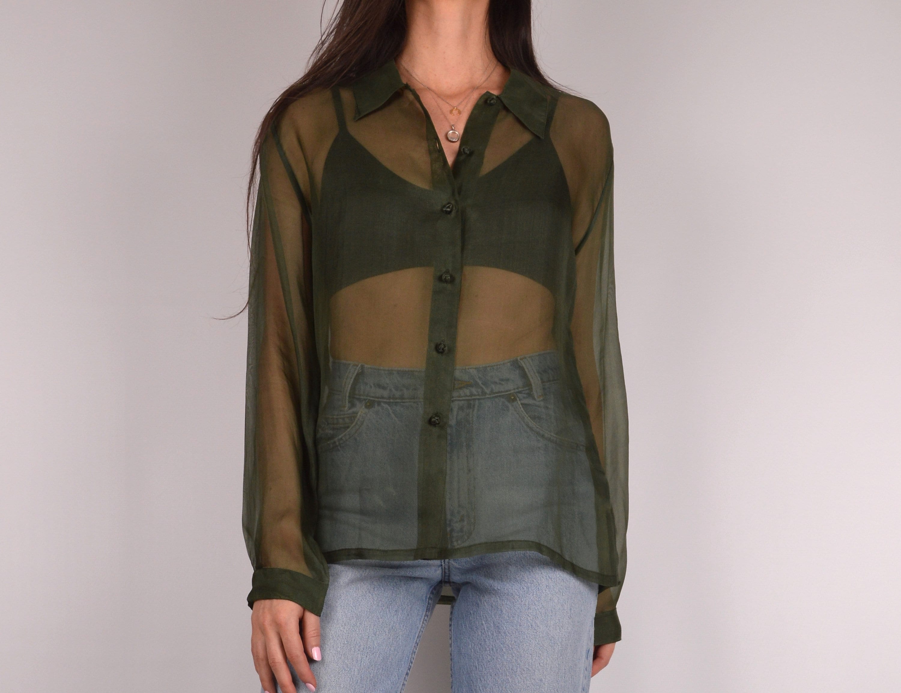 Sheer Silk Organza Button Up Shirt
