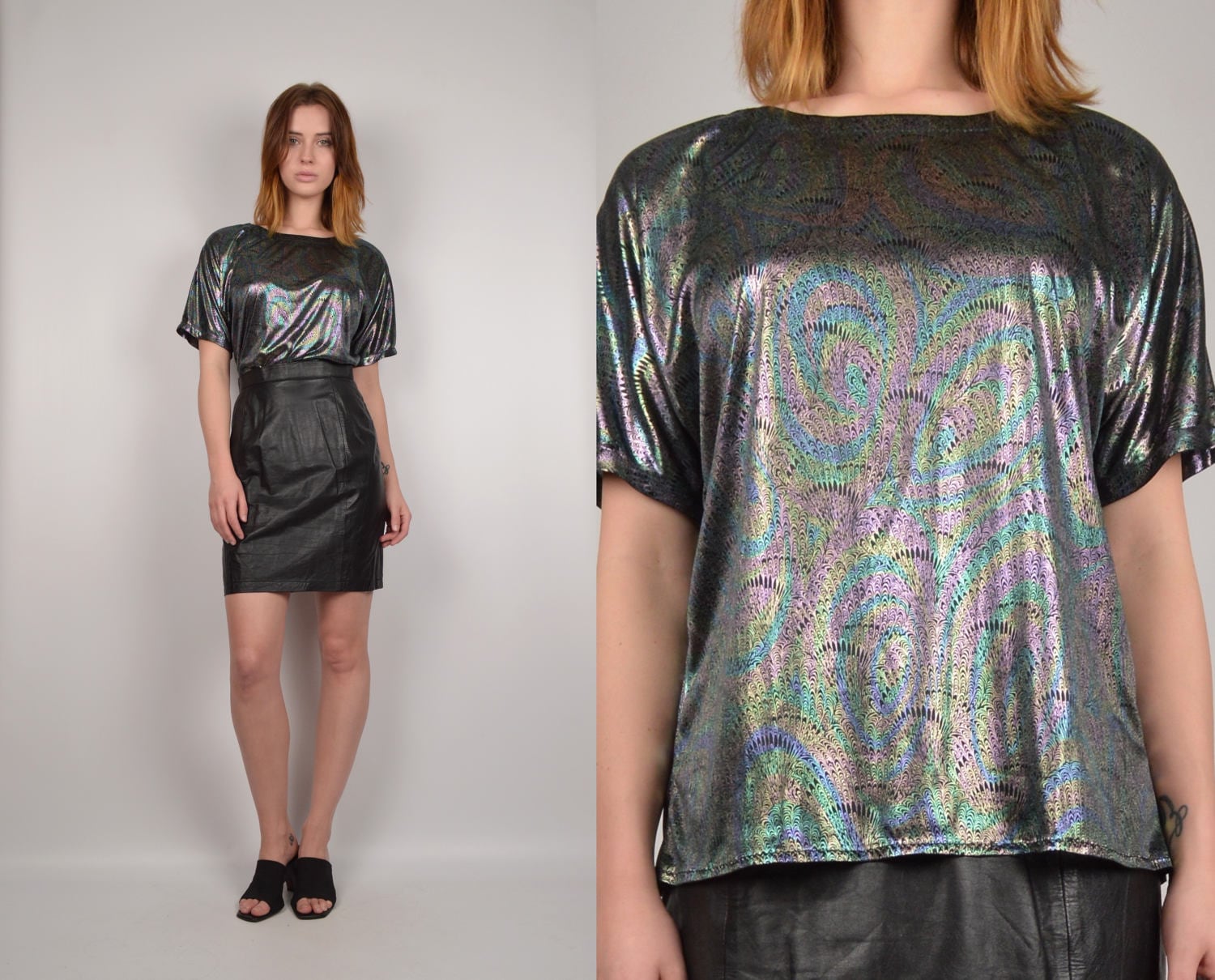 80's Oil Slick Metallic Top