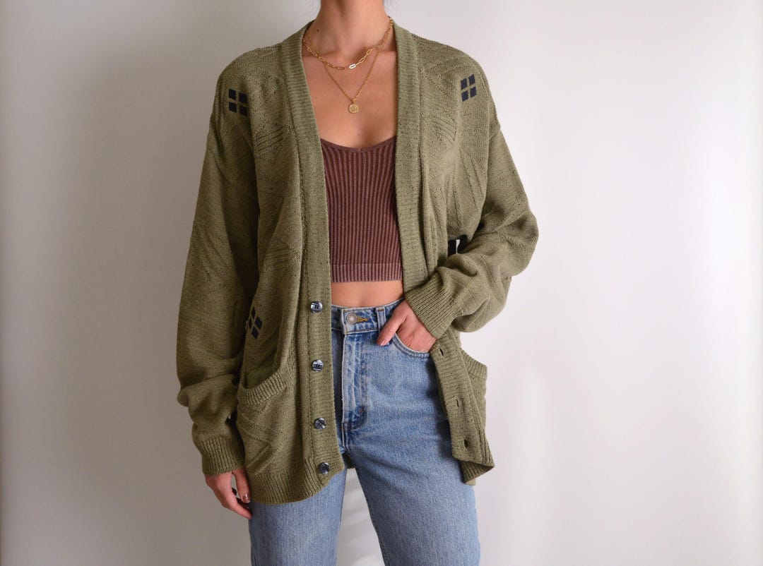 Vintage Sage Green Cardigan - S/M/L - Cotton Embroidered Long - Etsy