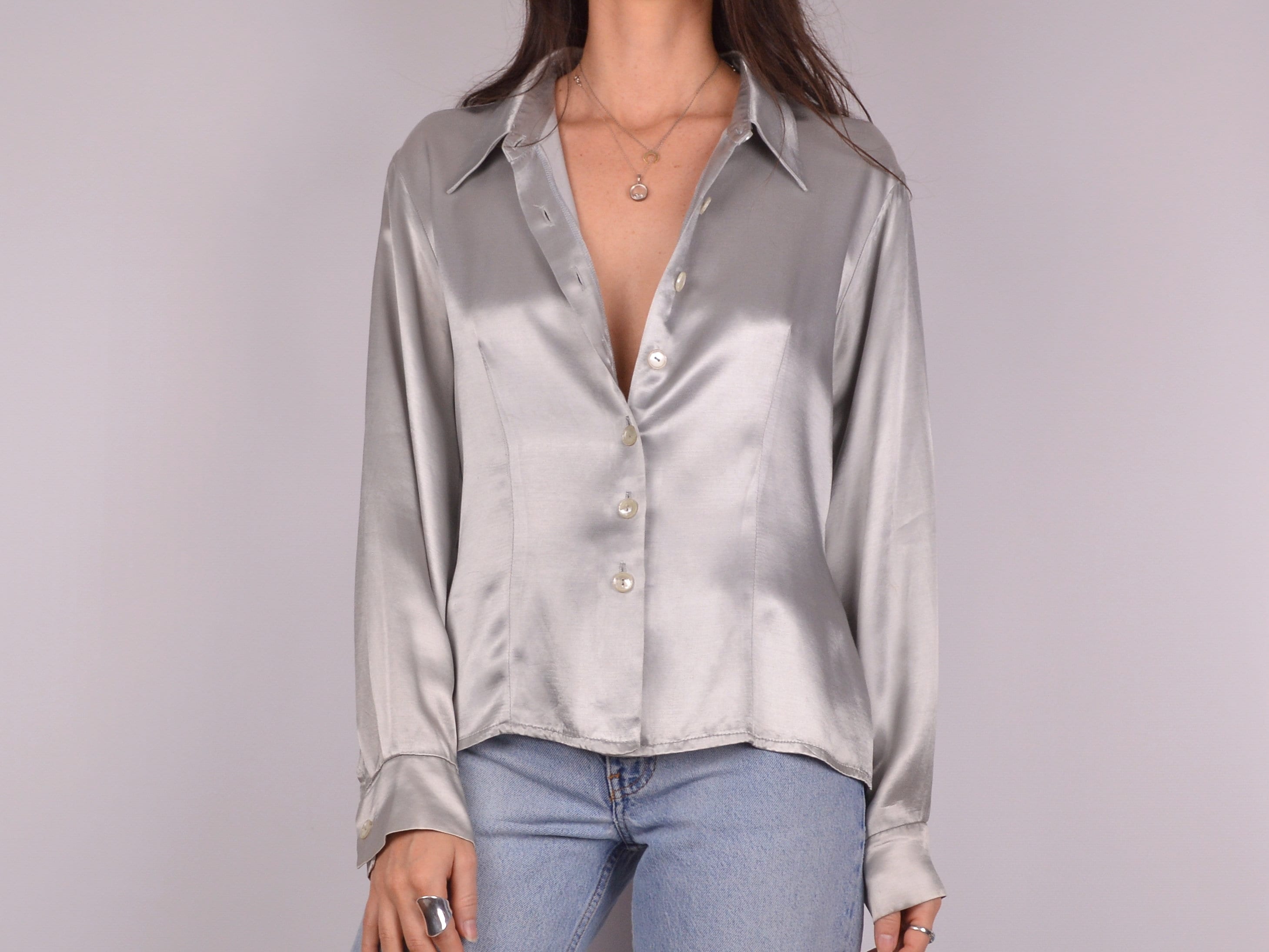 Vintage Liquid Silver Button-up Shirt