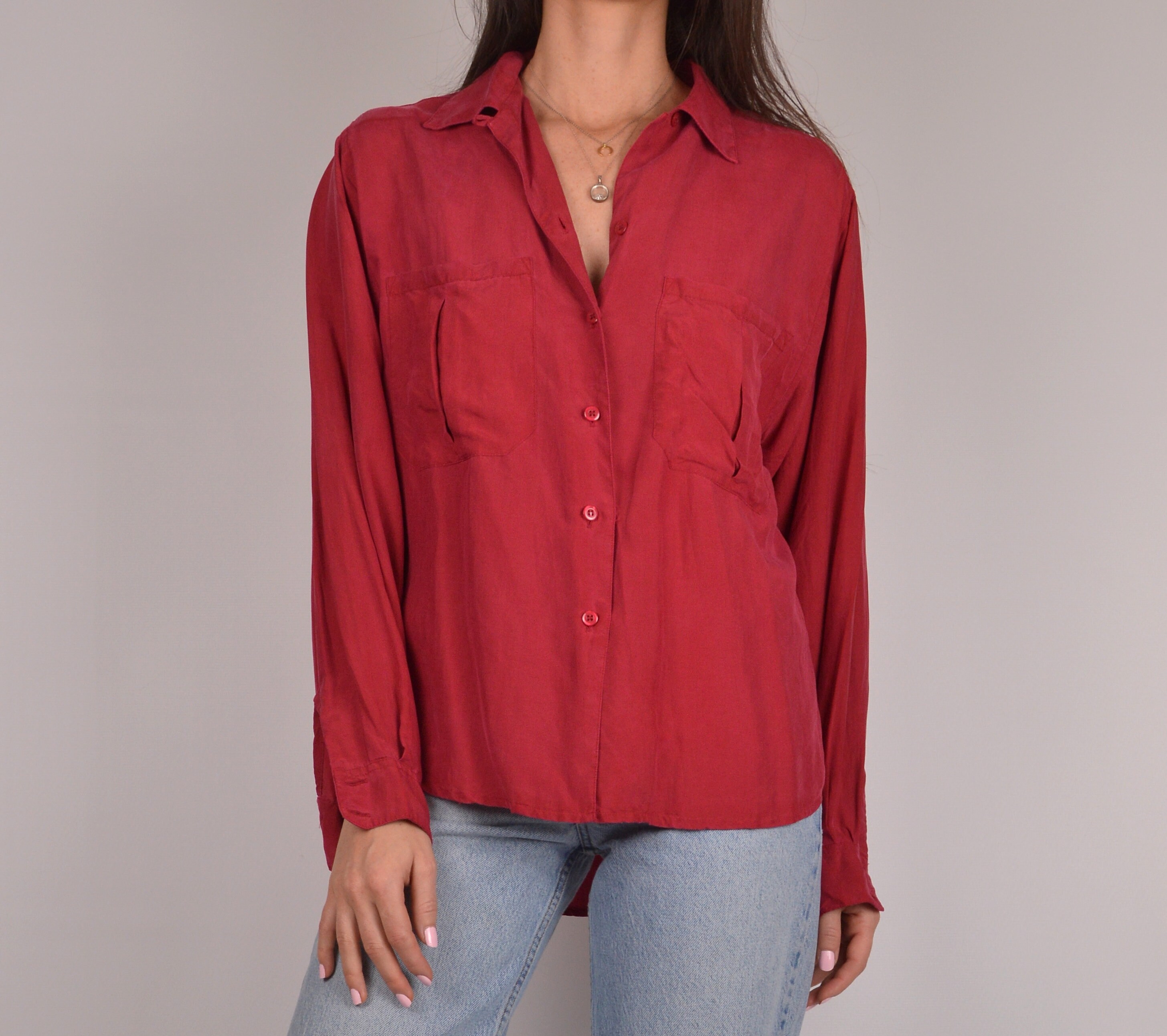 Vintage Red SILK Shirt / S-L