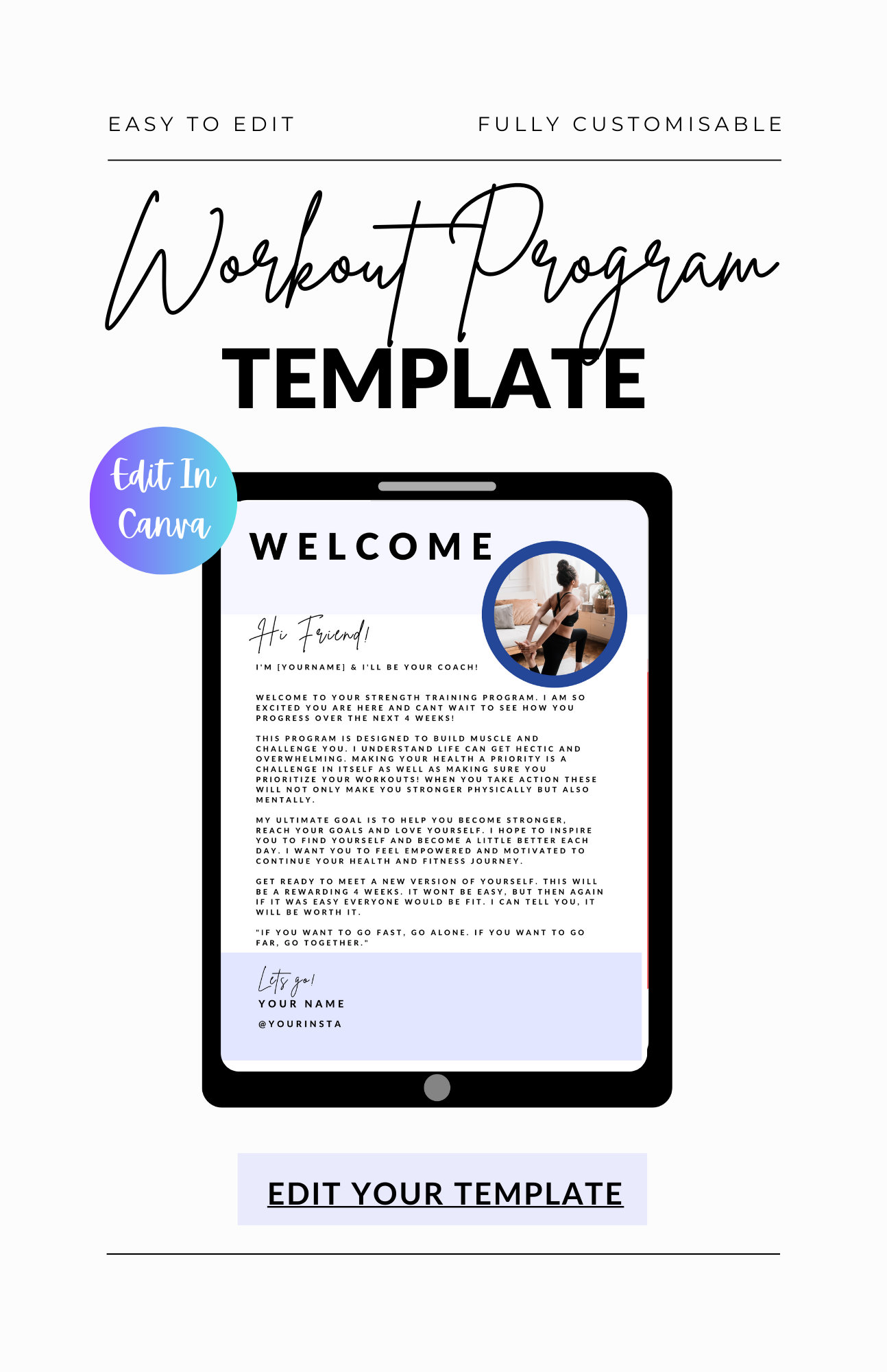 Editable in CANVA Personal Trainer Workout Template, Workout Tracker ...