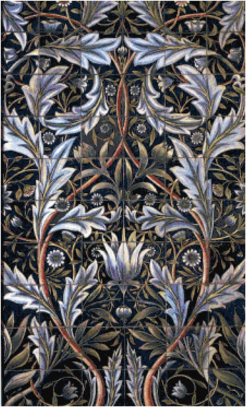 William Morris Flower Tiles Tapestry Design Counted Cross Stitch ...