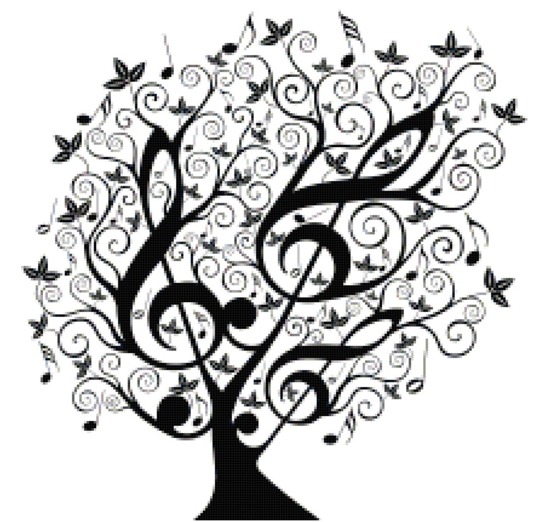 Music Treble Clef Tree Counted Cross Stitch Pattern Chart PDF Download ...