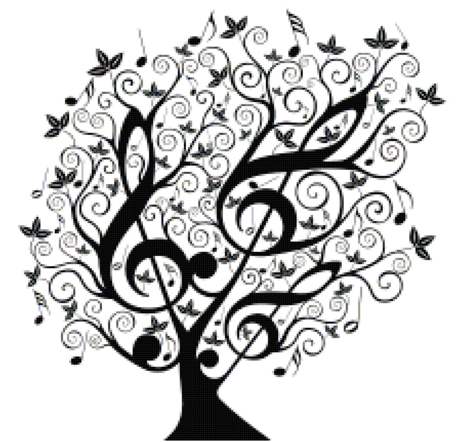 Music Treble Clef Tree Counted Cross Stitch Pattern Chart PDF Download ...