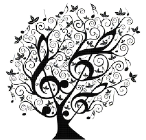 Music Treble Clef Tree Counted Cross Stitch Pattern Chart PDF - Etsy