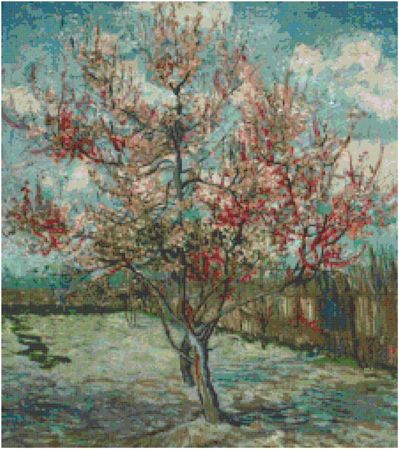 Vincent Van Gogh Pink Peach Tree Counted Cross Stitch Pattern Chart PDF ...