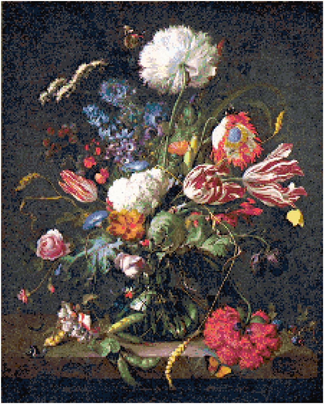 Jan Davidsz De Heem Vase of Flowers Counted Cross Stitch Pattern Chart ...