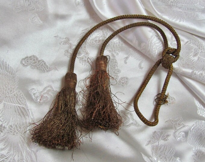 Set of 2 Antique Real Metal Thread French Early Century Tassels Tie ...