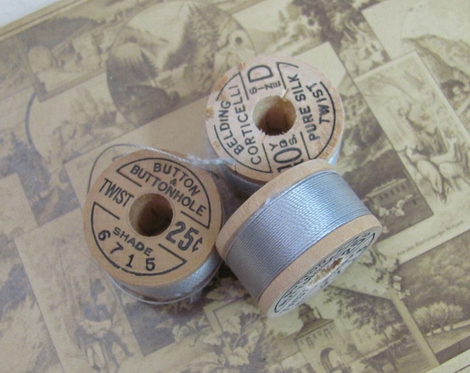 Small Spool Silk Twist Thread - Color Gray Blue 6715 Size D - Belding ...