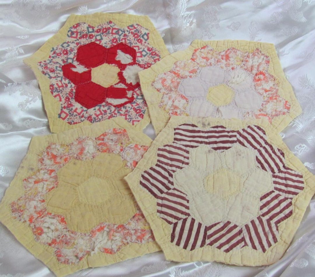 Vintage Antique Handmade Quilt Square Panel Piece 10" or 25cm Each ...