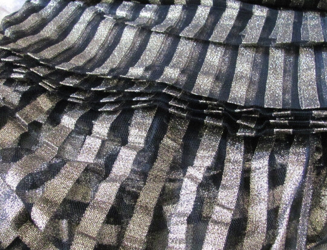 Beautiful Black Gold Metallic Fancy Mesh Net Fabric Stripe // Price is ...