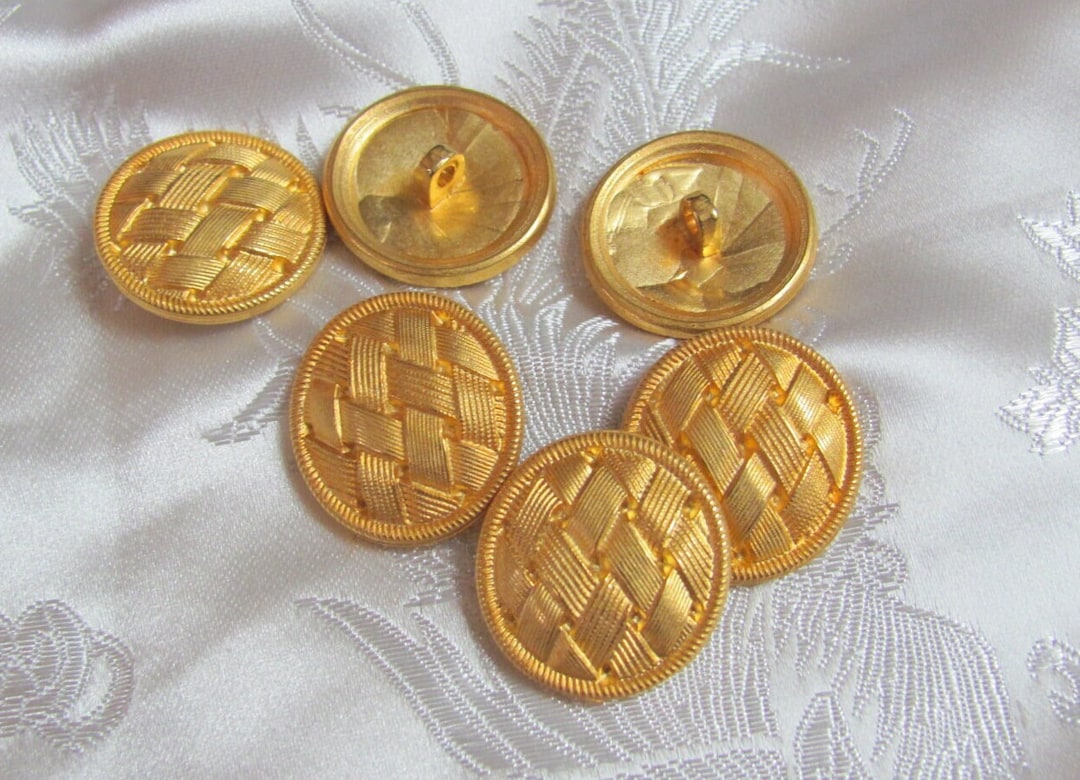 6 Beautiful Heavy Gold Metal Coat Buttons Shank 20mm // Antique Vintage ...