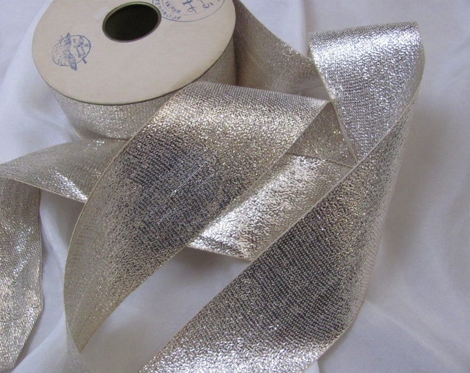 Vintage Ribbon Silver Metal Lame Ribbon 2" Inch 47mm Wide // Tarnish ...