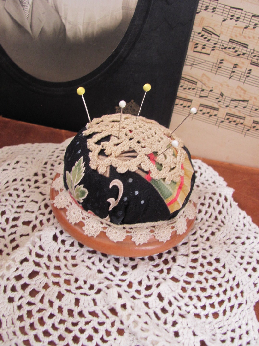 Handmade Pin Cushion Made With Wood and Antique Doily Lace - Others ...