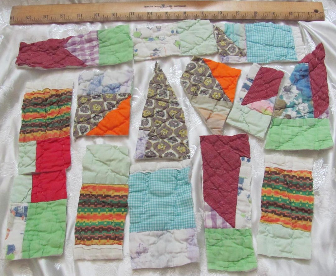 Lot of 14 Vintage Antique Handmade Quilt Square Pieces - Worn Used ...