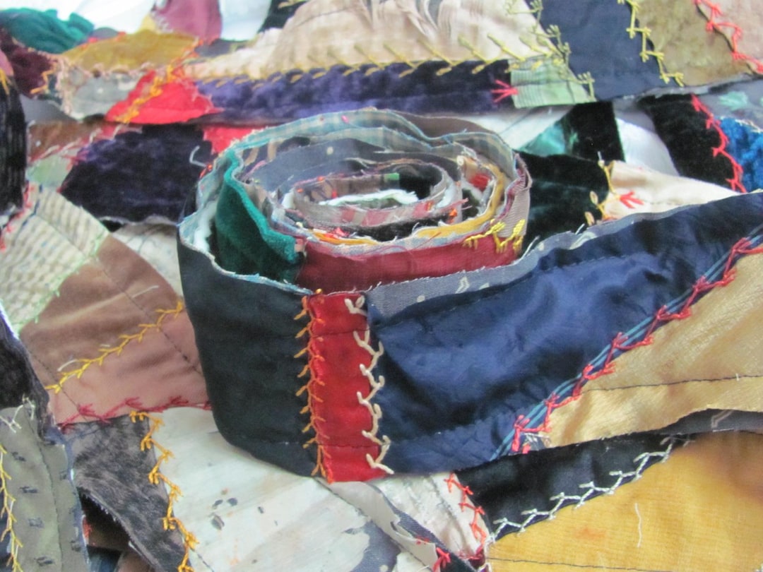 Handmade Crazy Quilt Snippet Roll or Base // Textiles Early Century ...