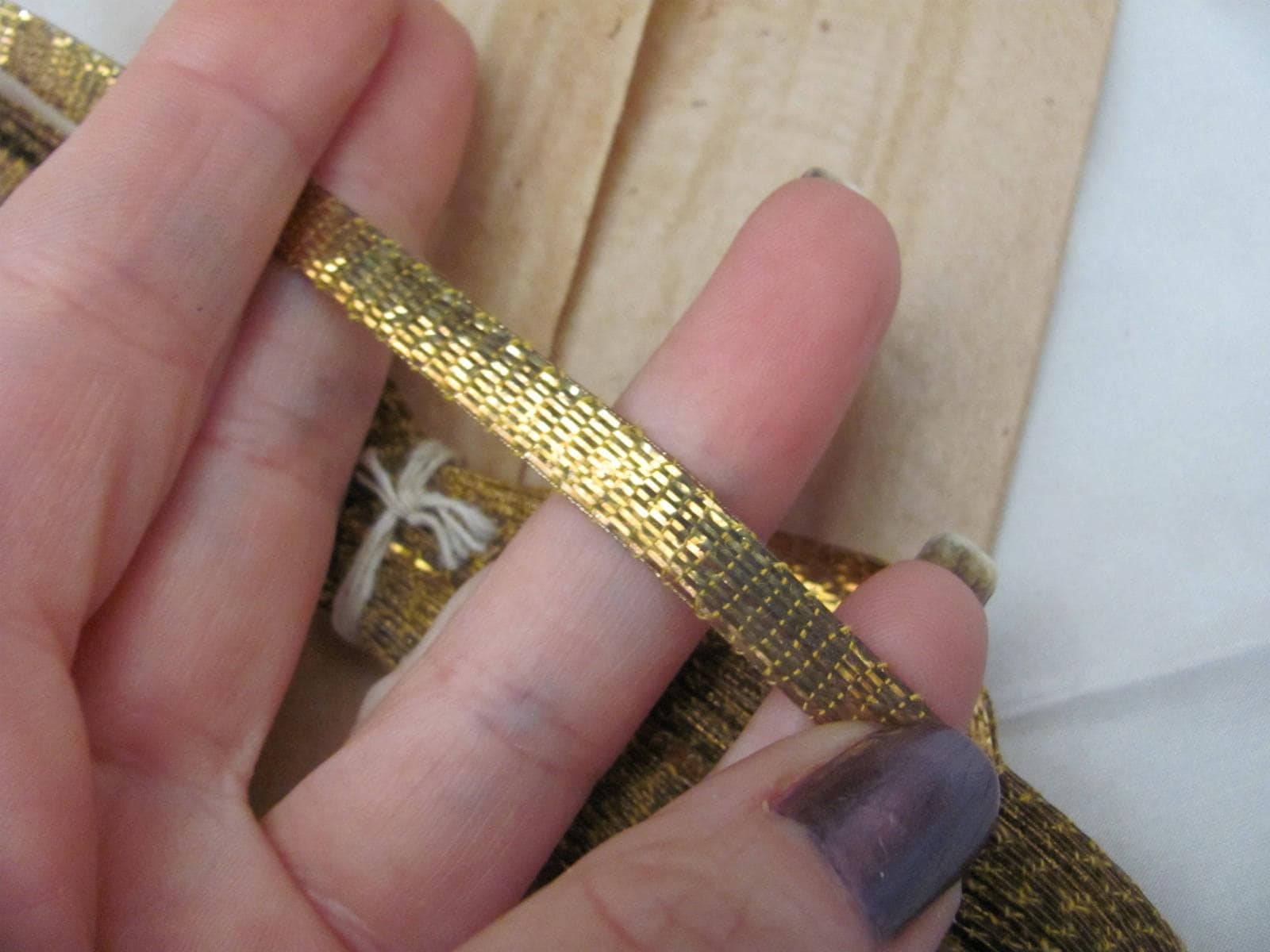 Antique French Gold Metal Lame Woven Ribbon // .5 Inch 1/2 Inch 13mm ...