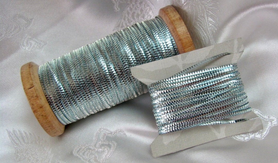 Silvery Aqua Blue Embossed Tinsel French Antique 19th Century - Real ...