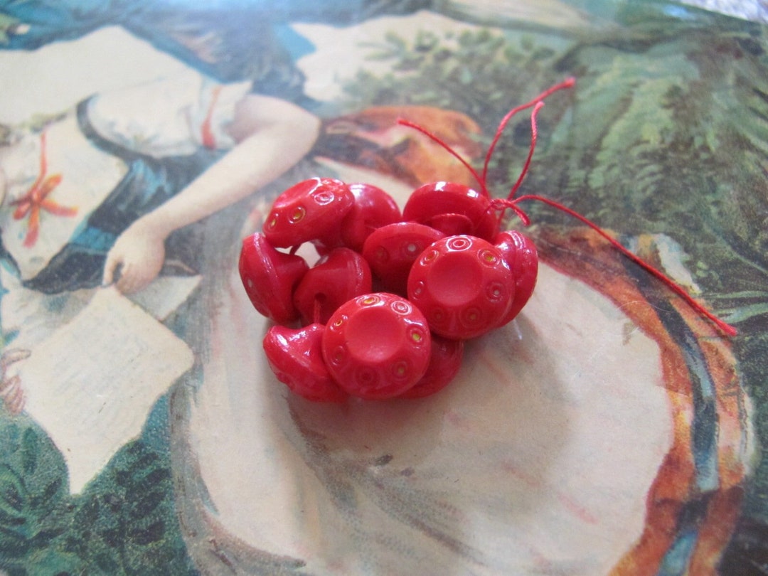 Set of 11 Small Red Czech Glass Buttons Shank 9mm // Antique Vintage ...