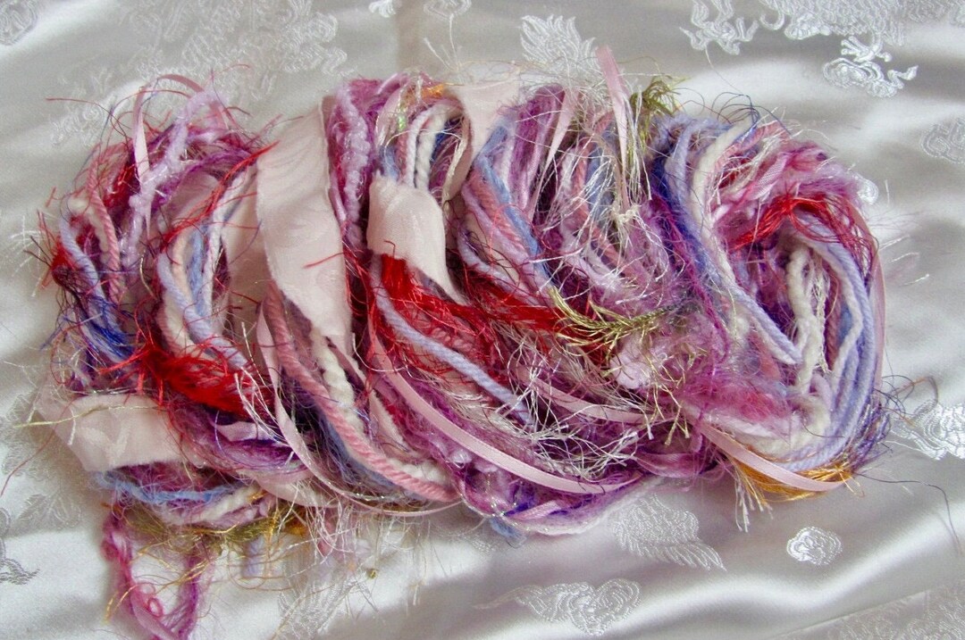 PINK Ribbon Yarn Bundle Lot Assorted Novelty Fancy Premium Fibers Mixed ...