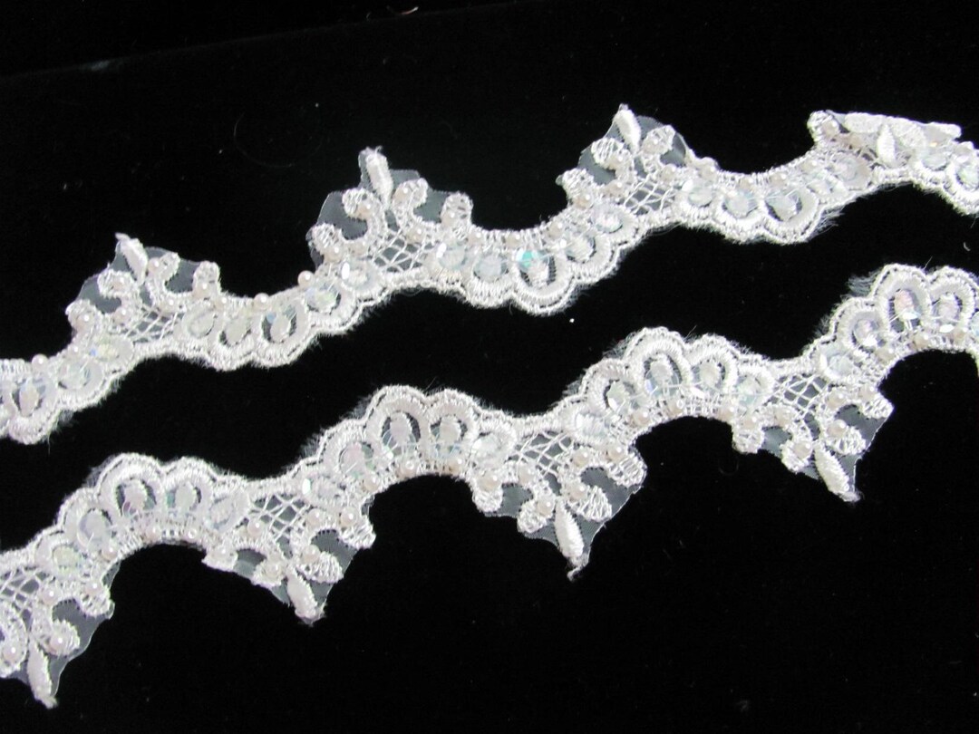 White Beaded Pearls Lace Corded Trim Bridal Fancy - 30mm Wide - Price ...