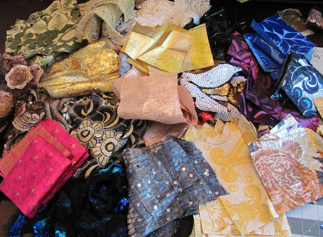 Fancy Formal Sequin & Metallic Fabric Scraps 20+ Pieces Each Different ...
