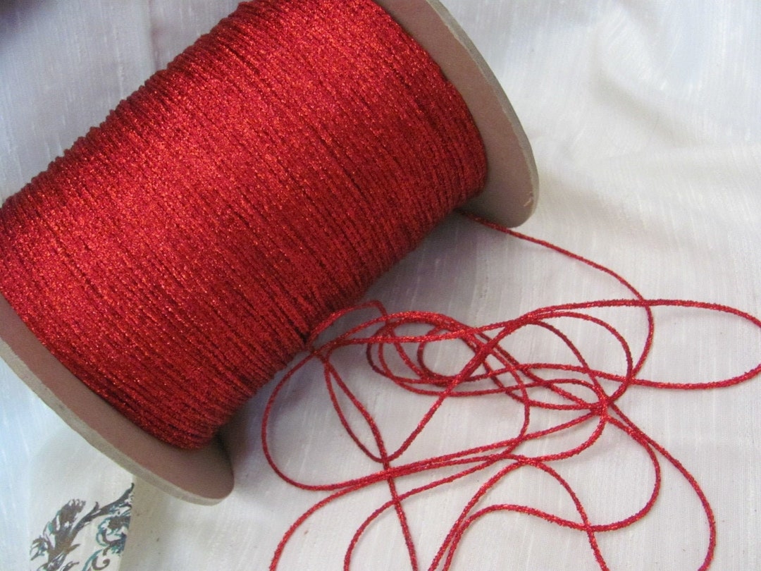 Red Metallic Glitter Braided Soft Yarn Vintage Original - 5 Yards ...