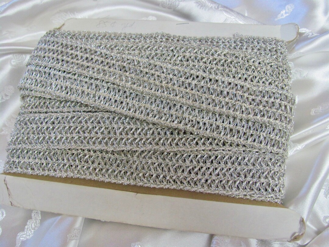 Silver Metallic Scroll Gimp Woven Trim European Vintage - 1.5" Inch ...