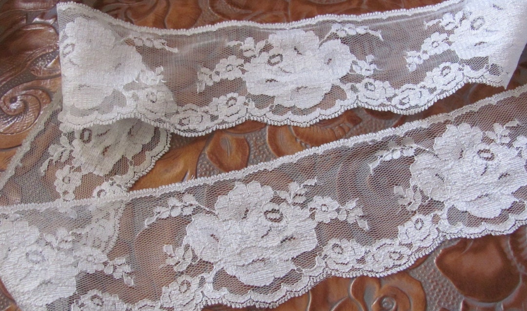 Lace Vintage White Floral Scallop Net Lace - 2.5 Inches 7cm Wide - 3 ...