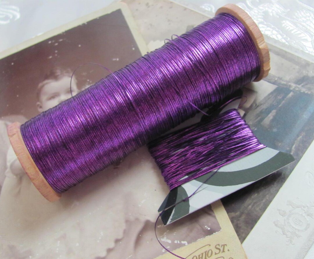 Purple Flat Real Metal Thread - Antique 19th Century French France ...