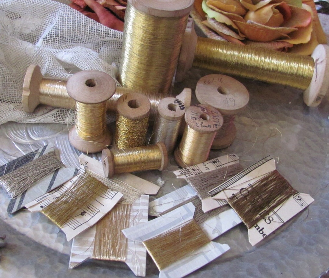 Assorted Metal Threads Tinsel Floss Antique Vintage Silver Gold Copper ...