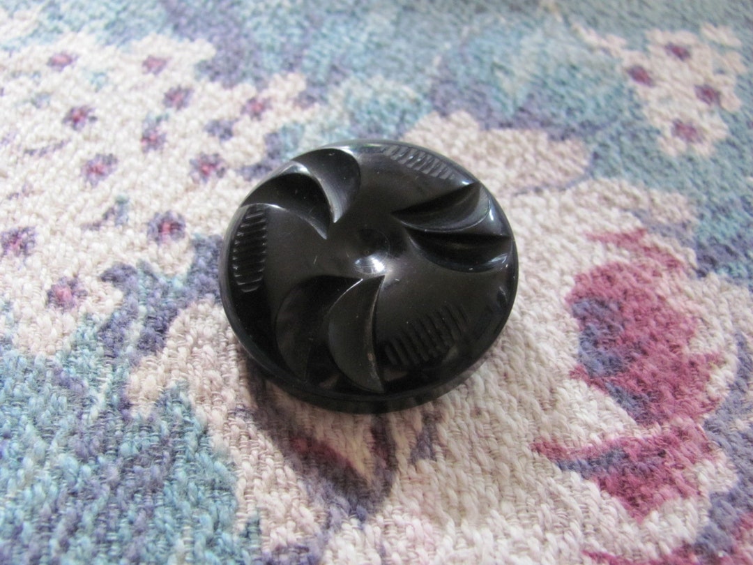 Beautiful Black Bakelite Carved Art Deco Button or Brooch Lapel Pin or ...
