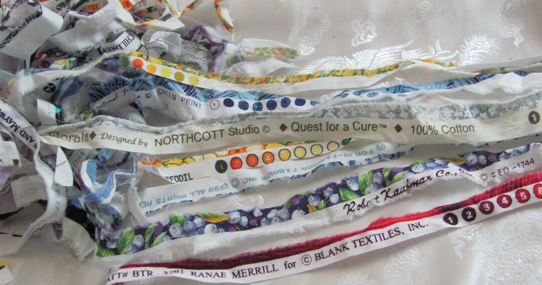 Lot of 28 Selvages Designers Hand Torn Strips Ribbon Frayed Edge Fabric ...