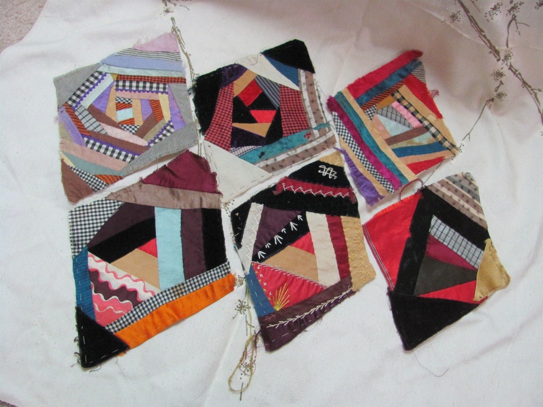 Antique Handmade Crazy Quilt Block Square Piece 6.5" X 9" or 16cm X ...