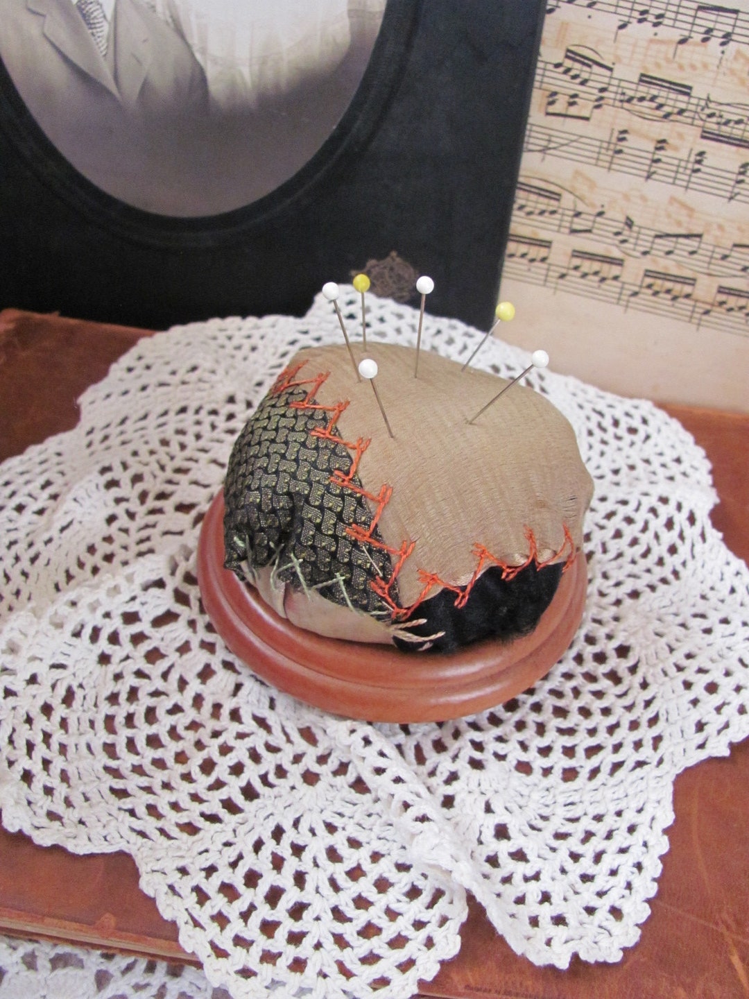 Handmade Pin Cushion Made With Wood and Antique Crazy Quilt - Others ...