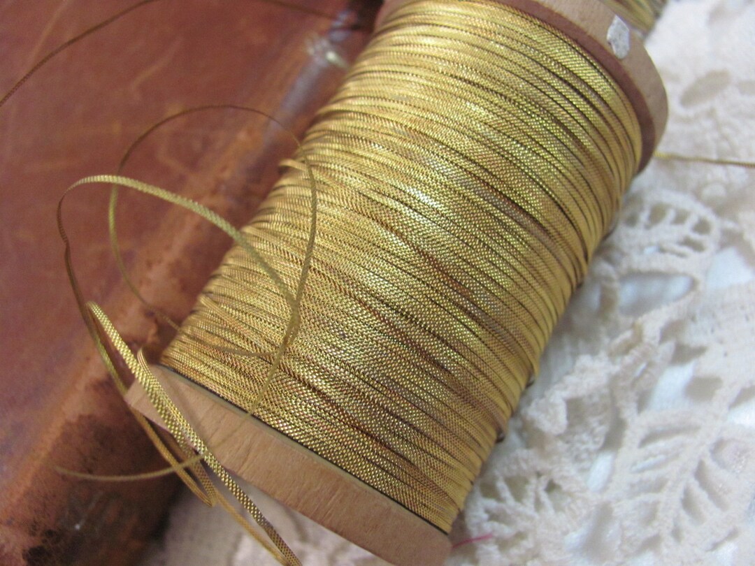 Antique French 19th Century Gold Real Metal Tinsel Lame Ribbon Flat ...