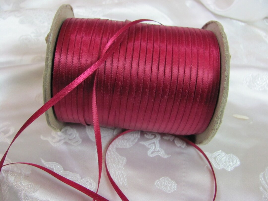 1/8" Wine Red Woven Satin Double Faced Ribbon 3mm // Polyester 25 35 50 ...
