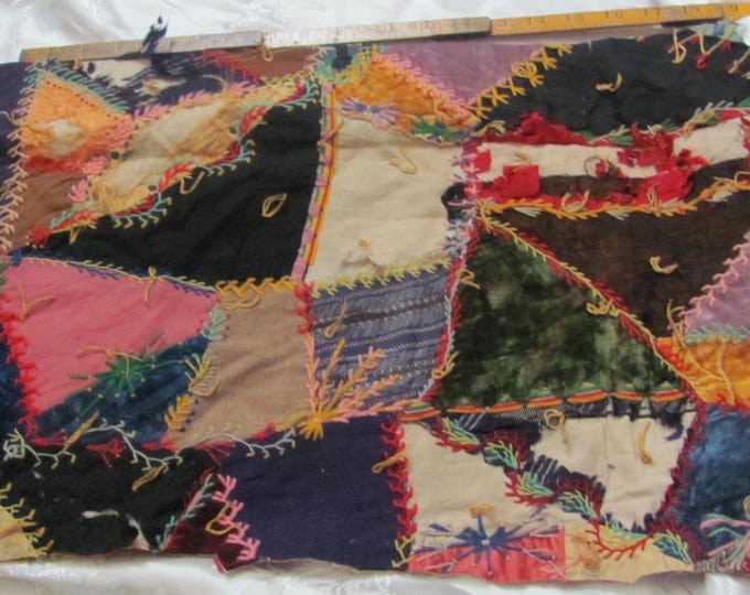 Handmade Crazy Quilt Block Square Piece // Crafts Cutter Early Century ...