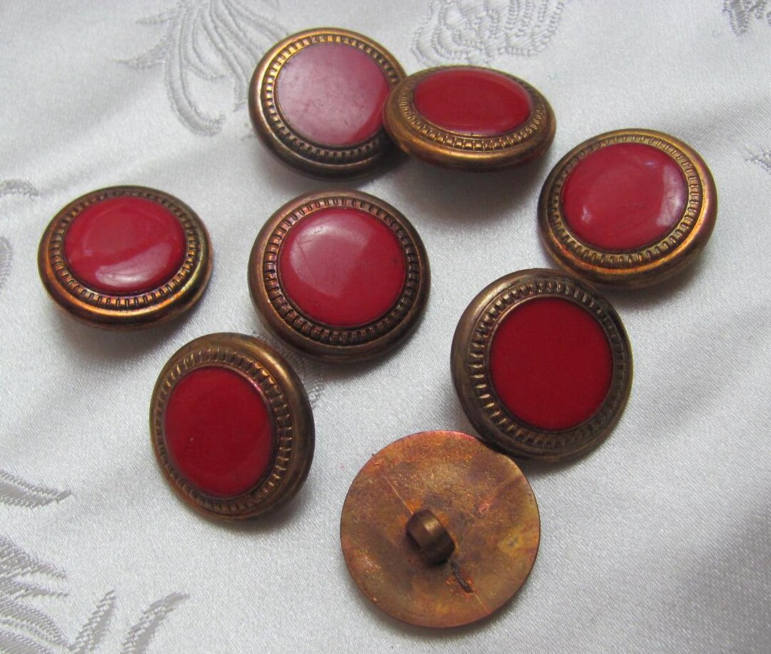 Gold Orange Plastic Molded Buttons 20mm Shank Style Metal Look ...